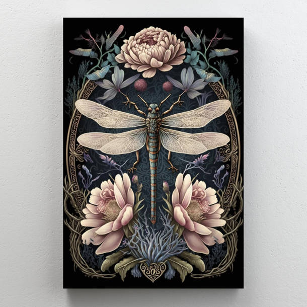 August Grove® Peonies and Dragonfly - Wrapped Canvas Graphic Art | Wayfair